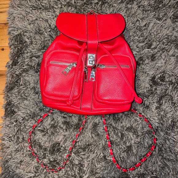 Steve Madden | Bags | Steve Madden Red Leather Mediumsized Backpack ...